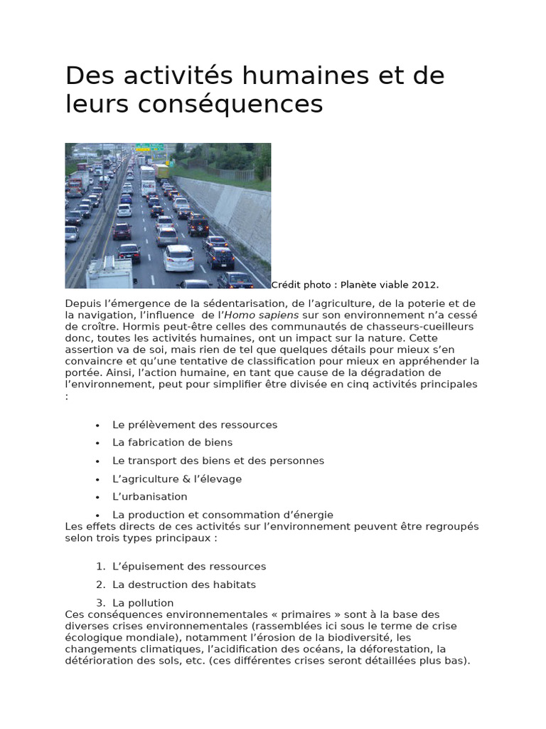 Des Activités Humaines Et de Leurs Conséquences | PDF | Économie ...