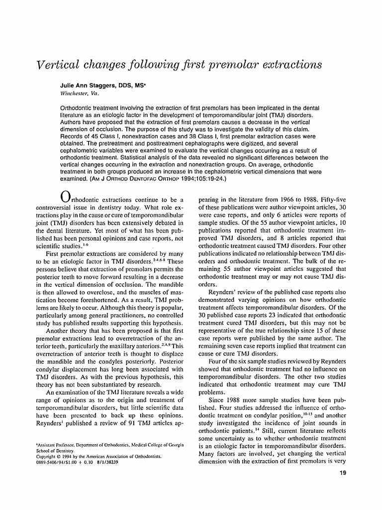 Vertical Changes After Premolar Extractions | PDF | Orthodontics | Mouth