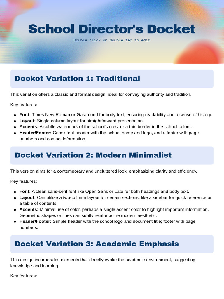 School Director's Docket | PDF | Typefaces | Page Layout