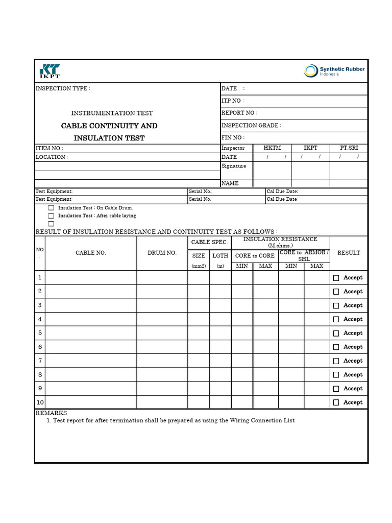 Cable Insulation Test Report Template | PDF | Electricity | Electrical ...
