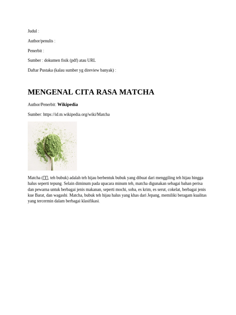 Rasa dan Penggunaan Matcha | PDF