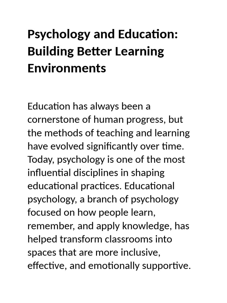Psychology's Impact on Education | PDF | Psychology | Learning