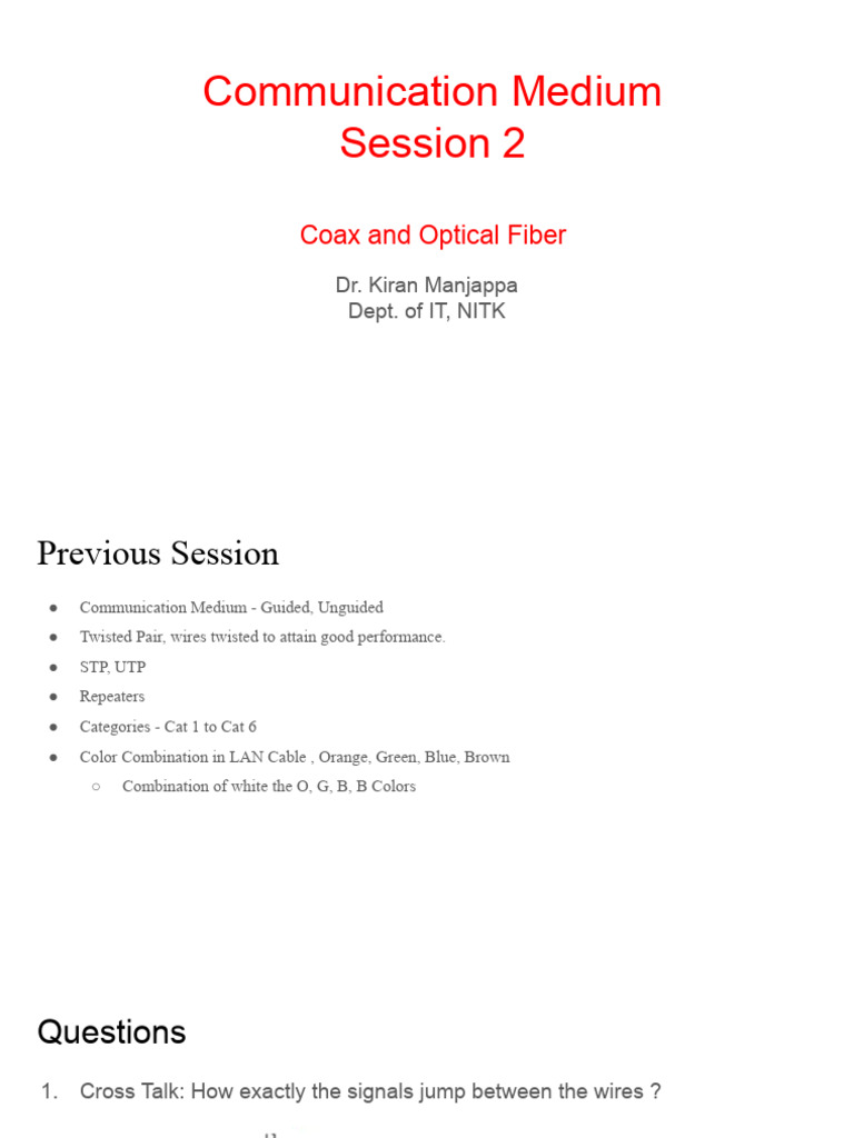 Session 6 - Communication Medium Session 2 | PDF | Fiber Optic ...