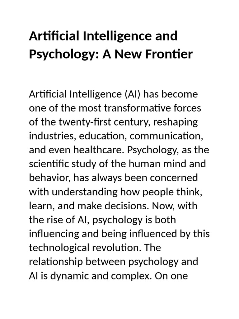 AI's Impact on Psychology Today | PDF | Psychology | Intelligence (AI ...