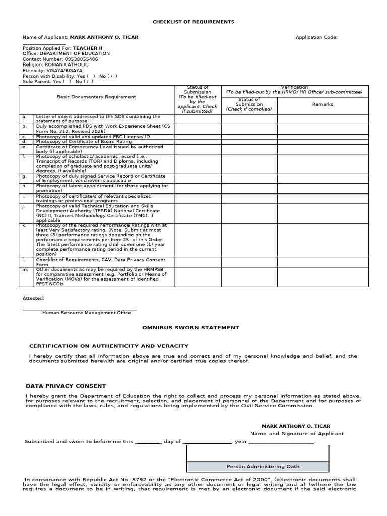 Checklist of Requirements For Reclass | PDF