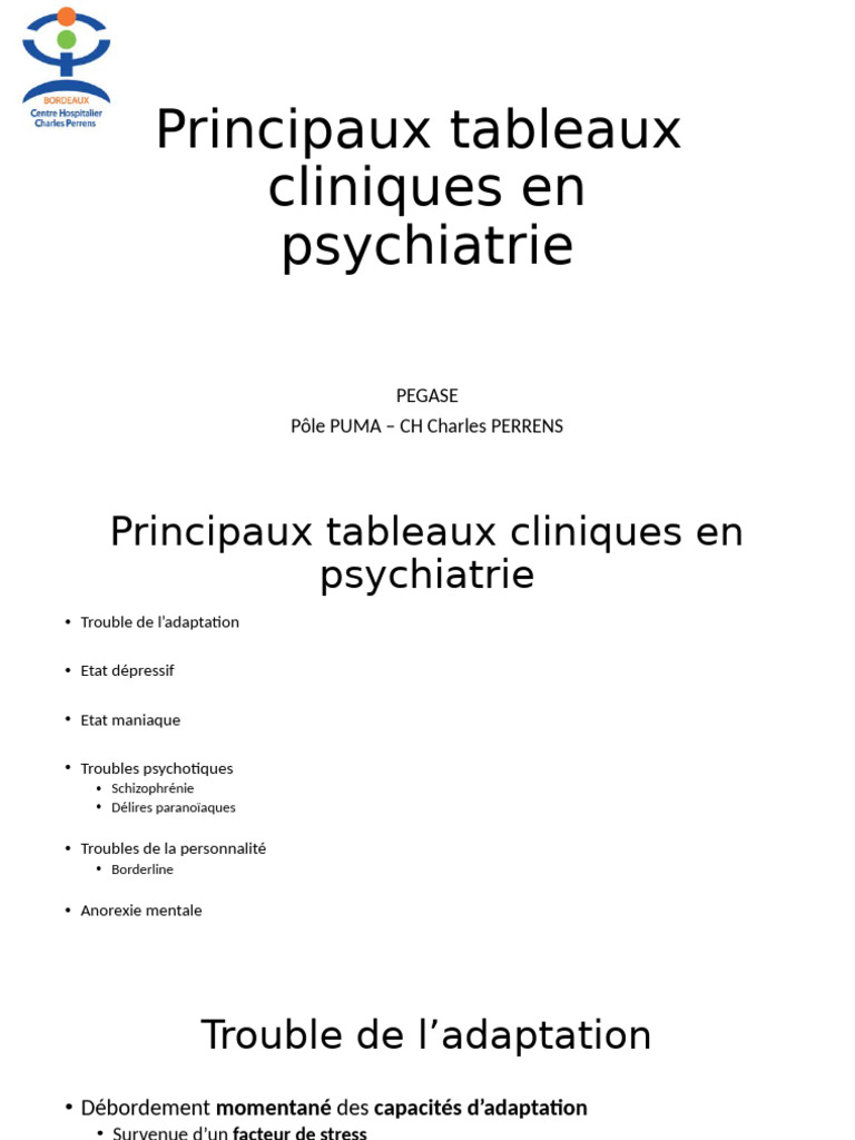 Tableaux cliniques en psychiatrie | PDF | Trouble mental | Trouble de ...