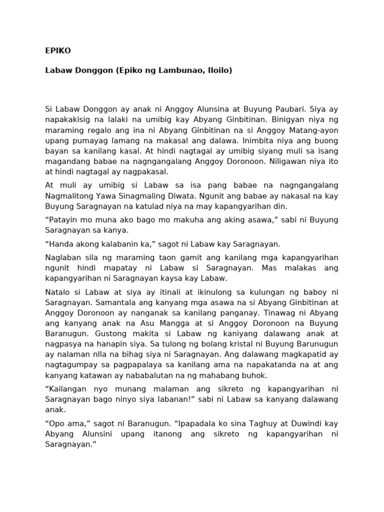 Epiko NG Labaw Donggon | PDF