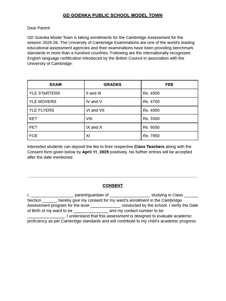 Cambridge Consent Form 25-26 | PDF