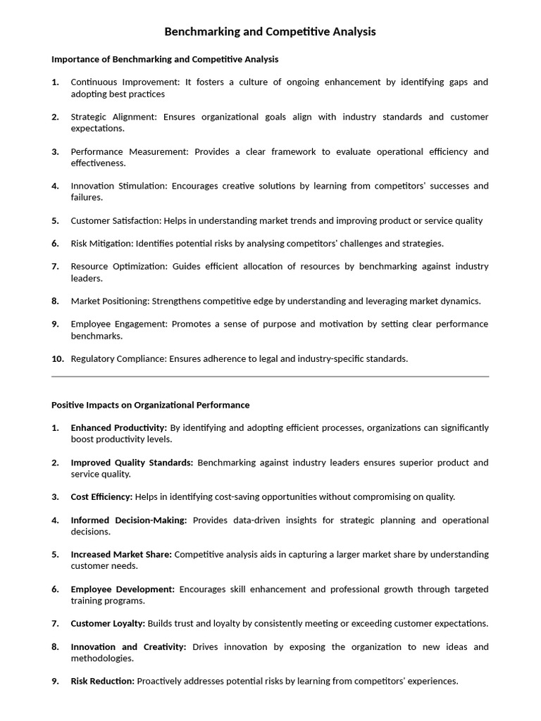 Competitive Benchmarking Insights | PDF | Benchmarking | Innovation