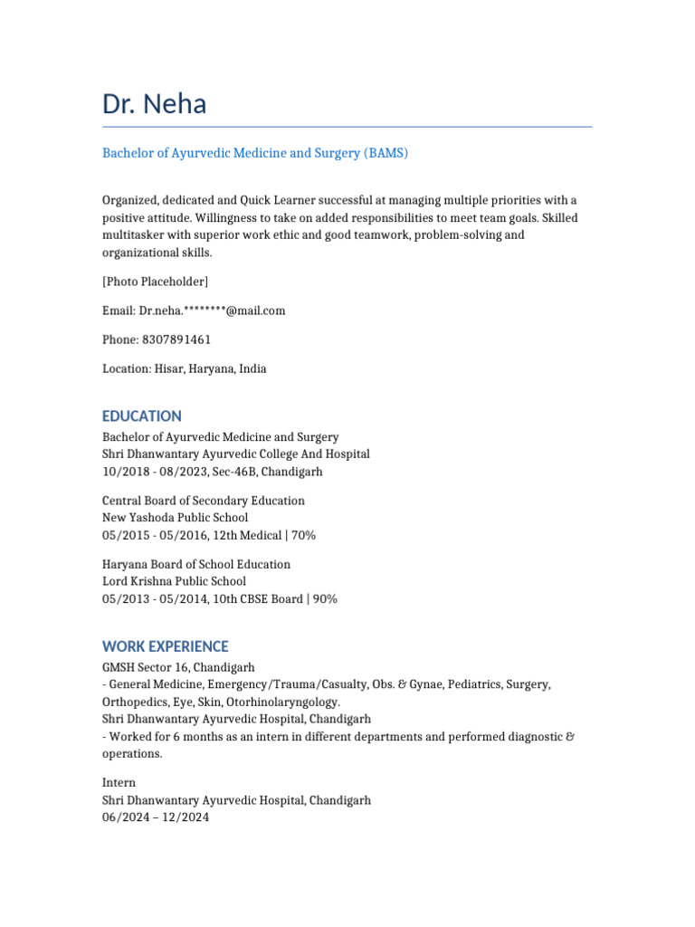 Dr Neha Resume | PDF
