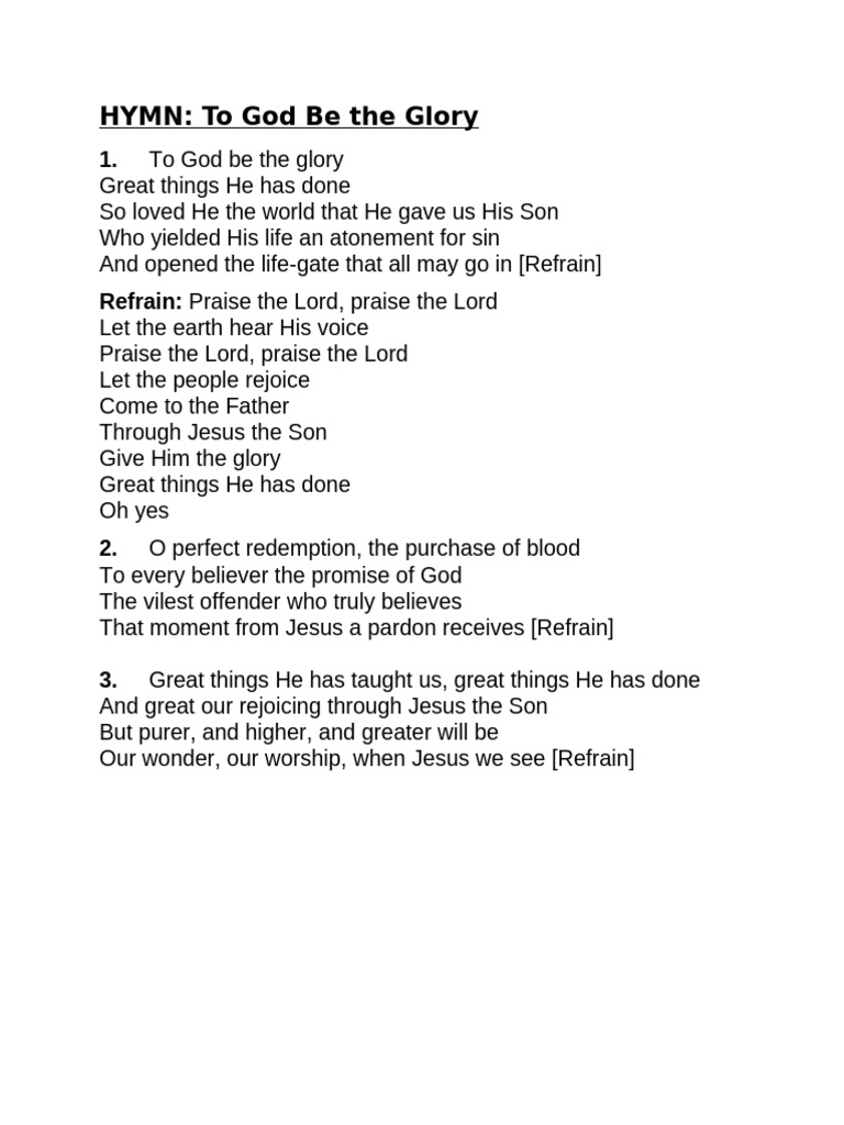 "To God Be the Glory: Hymn Lyrics" | PDF