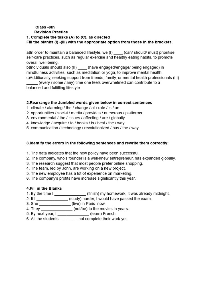 8th Grade Revision Practice Guide | PDF