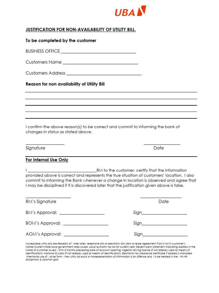 Utility Bill Non-Availability Justification | PDF