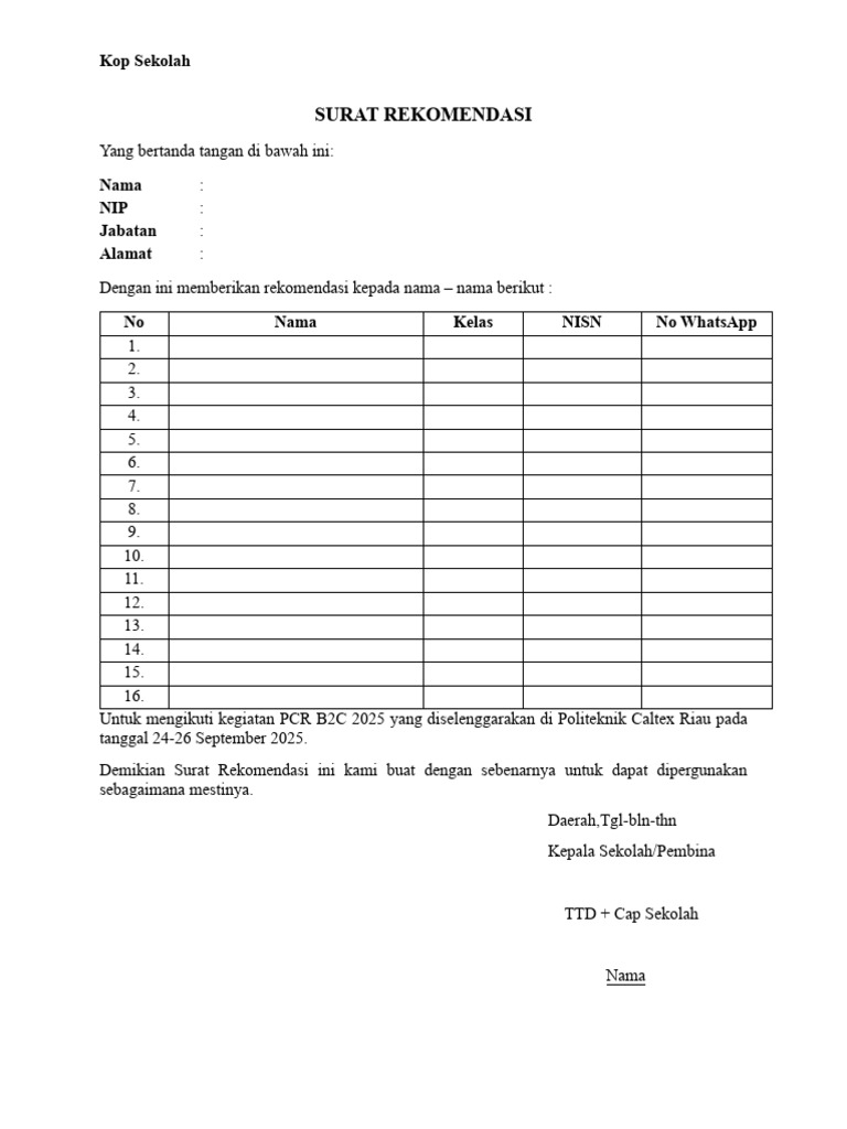 Surat Rekomendasi Peserta B2C 2025 | PDF