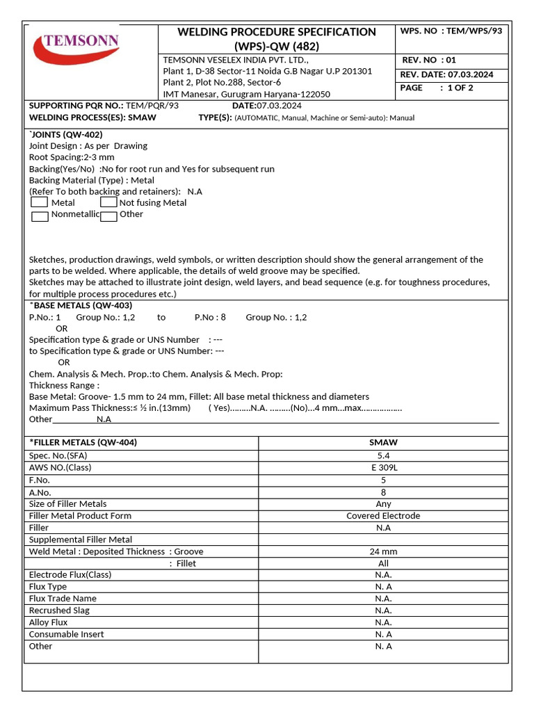 WPS 93 Rev.01 | PDF | Secondary Sector Of The Economy | Mechanical ...