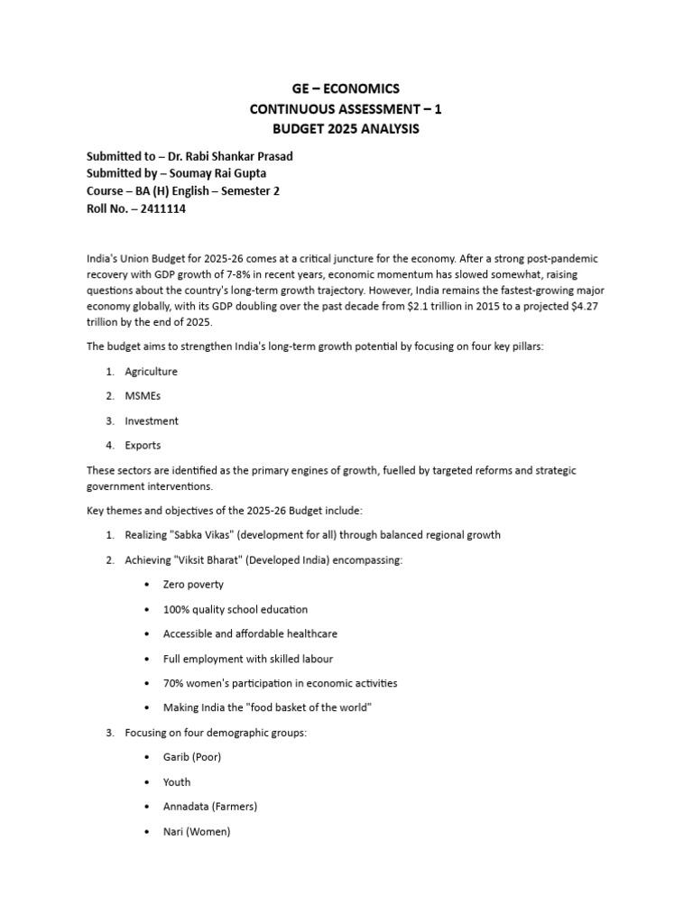 Budget 2025-26: Key Economic Insights | PDF | Government Budget Balance ...
