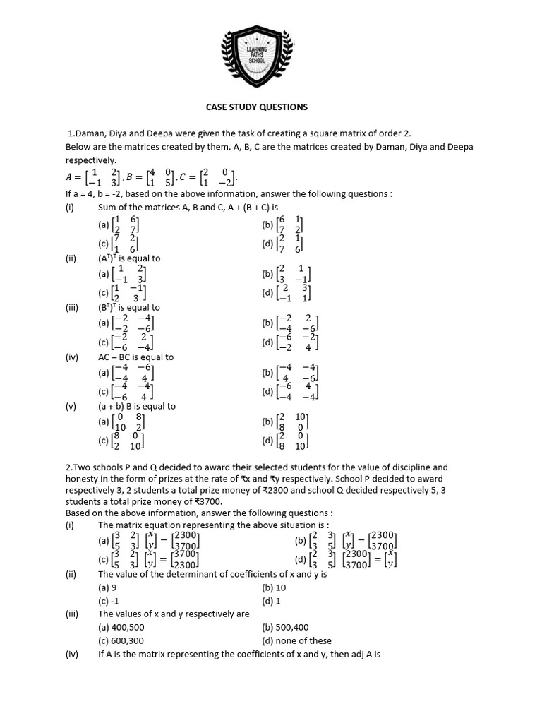ASSIGNMENT Case Study M - D | PDF | Matrix (Mathematics) | Determinant