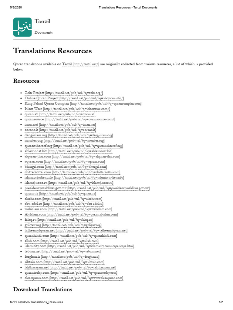 Translations Resources - Tanzil Documents | PDF | Islamic Mysticism ...