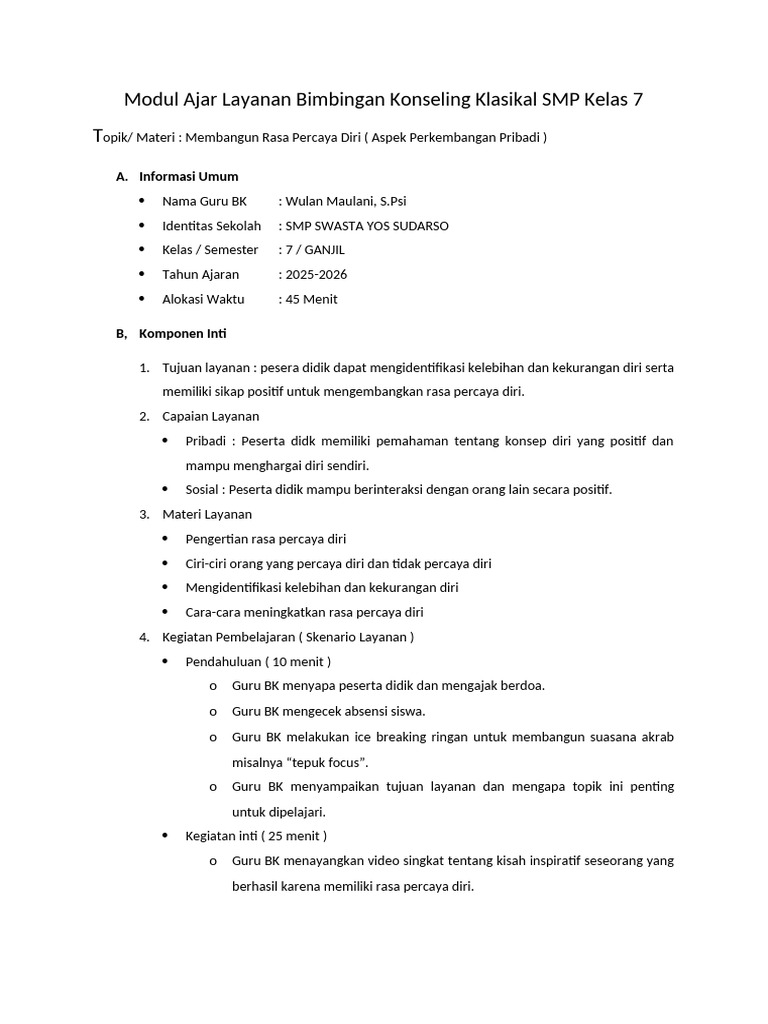 Membangun Rasa Percaya Diri Siswa SMP | PDF