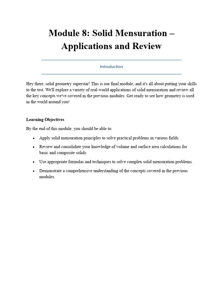 Module 8 Applications and Review | PDF | Volume | Area
