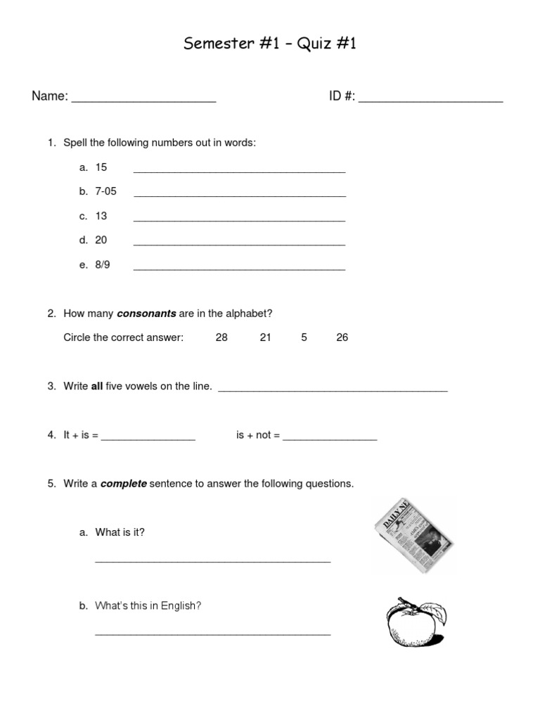 Semester 1 Quiz 1: Language Skills Assessment | PDF