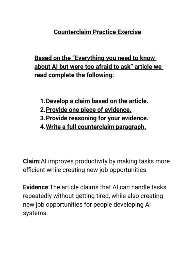 Copia de Counterclaim Practice Exercise | PDF