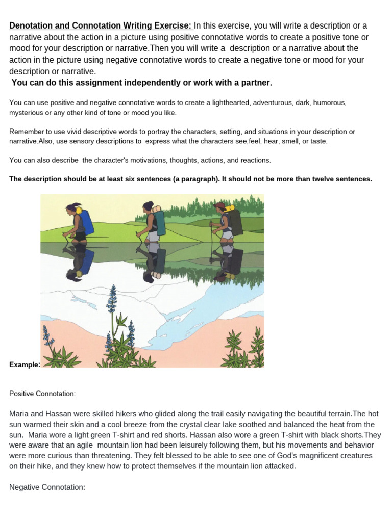 Copia de Denotation and Connotation Writing Exercise | PDF | Hiking