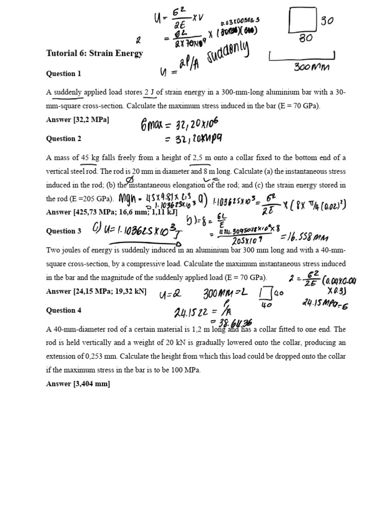 Tutorial 6 Strain Energy | PDF | Deformation (Engineering) | Stress (Mechanics)
