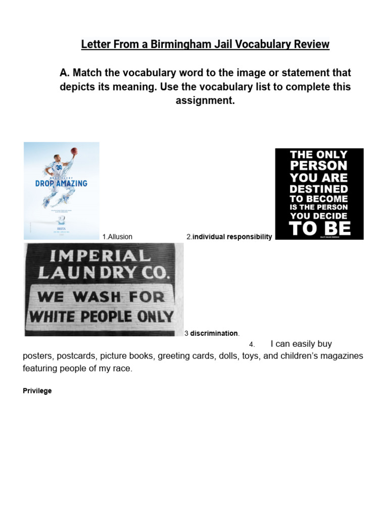Copia de Letter From a Birmingham Jail Vocabulary Review (1) | PDF