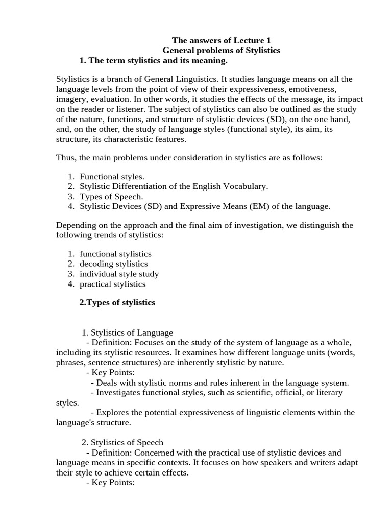 The Answers of Lecture 1 | PDF | Semantics | Linguistics