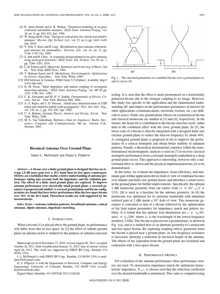 Biconical Antenna Over Ground Plane | PDF | Antenna (Radio) | Radiation