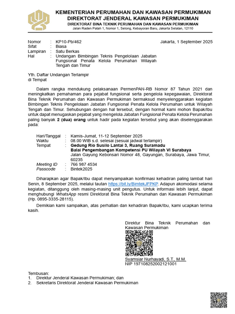 Undangan Bimbingan Teknis Pengelolaan Jabatan Fungsional Penata Kelola ...