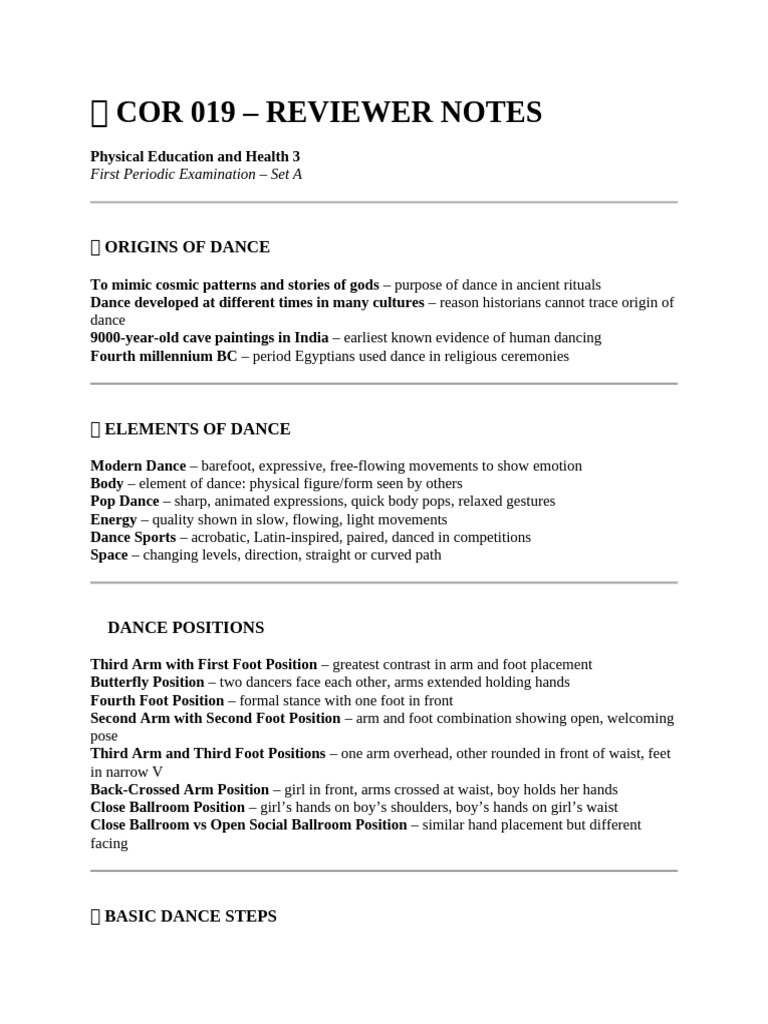 Cor 019 1st Periodical Exam Reviewer | PDF | Dances | Recreation
