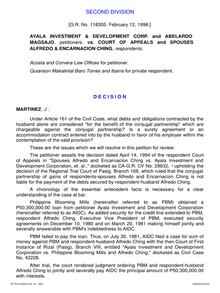 Conjugal Partnership Debt Liability Case | PDF | Guarantee | Surety