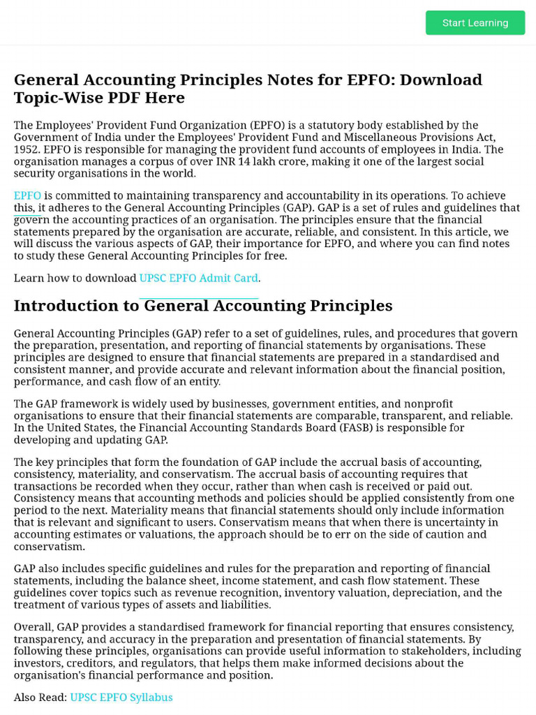 General Accounting Principles Notes For EPFO - Download Topic-Wise PDF ...