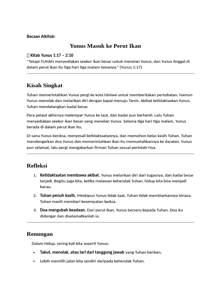 Kisah Yunus di Perut Ikan | PDF
