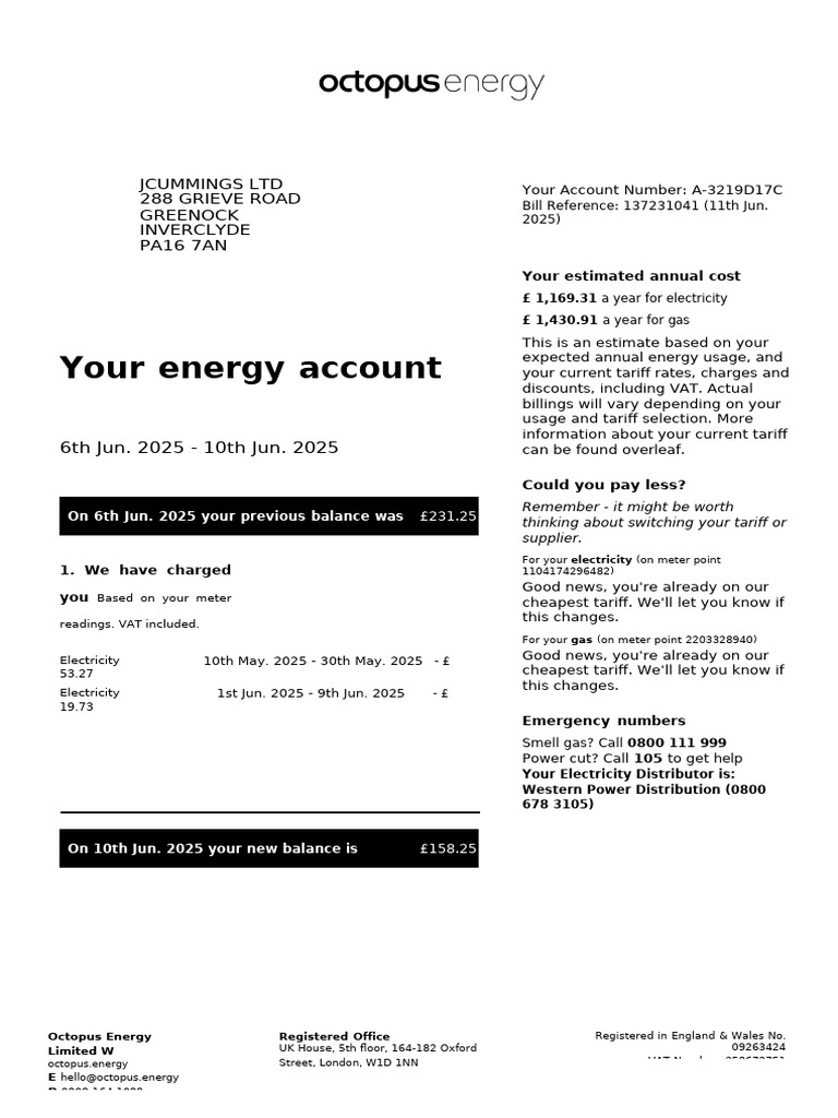 Octopus Energy Uk Bill | PDF | Electric Power