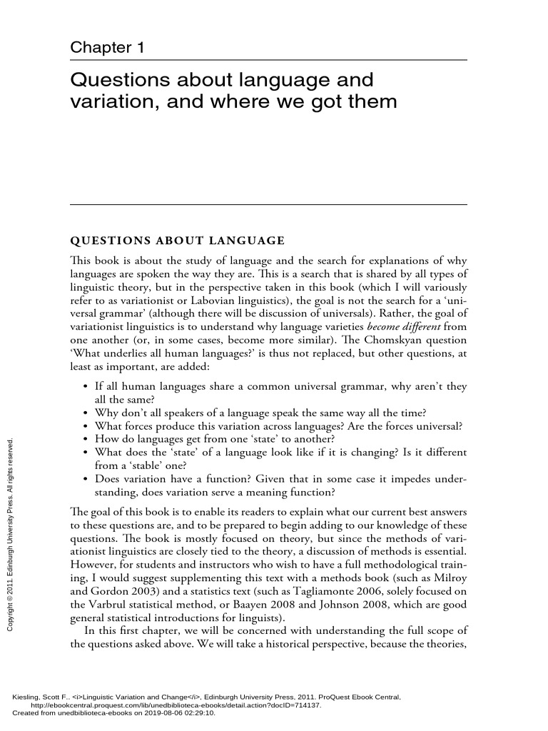 Linguistic Variation and Change - (Chapter 1 Questions About Language ...