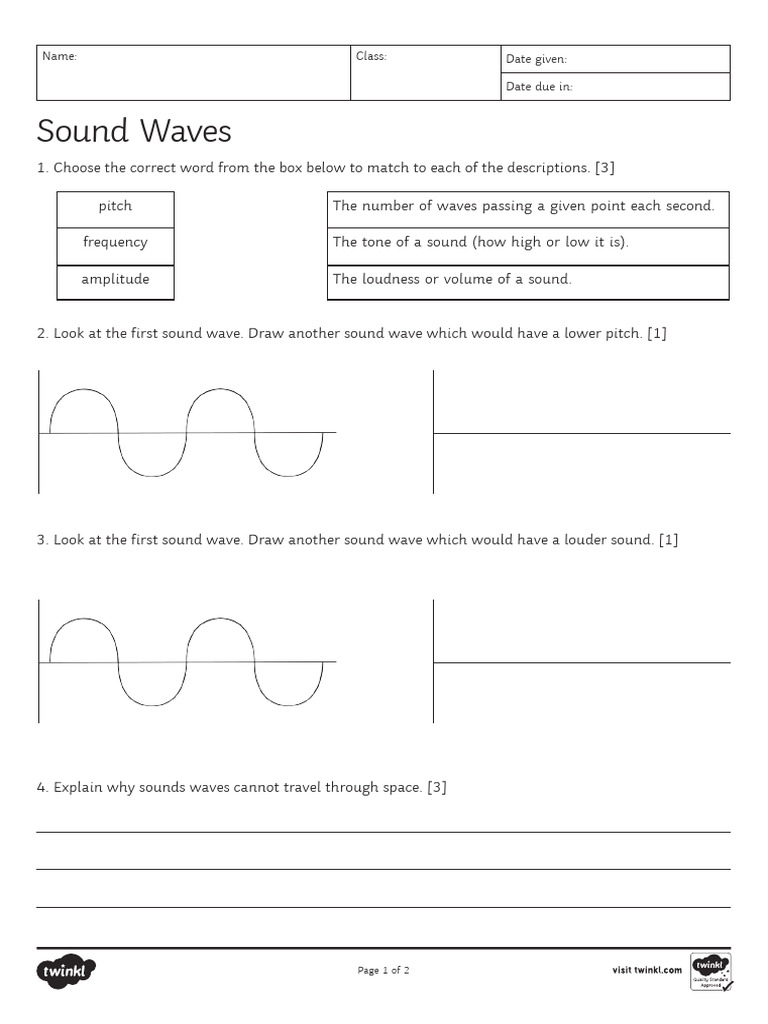 t3 Sc 366 Ks3 Sound Waves Homework Activity Sheet Ver 2 | PDF | Sound ...
