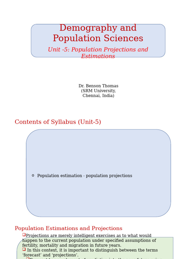 Population Projections and Estimations | PDF | Demography | Population