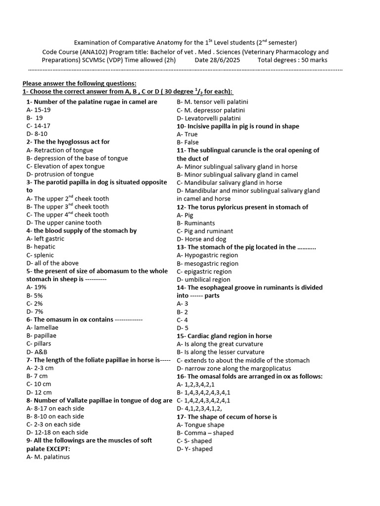 Comparative Anatomy Pharma 28.6.2025 | PDF | Stomach | Uterus