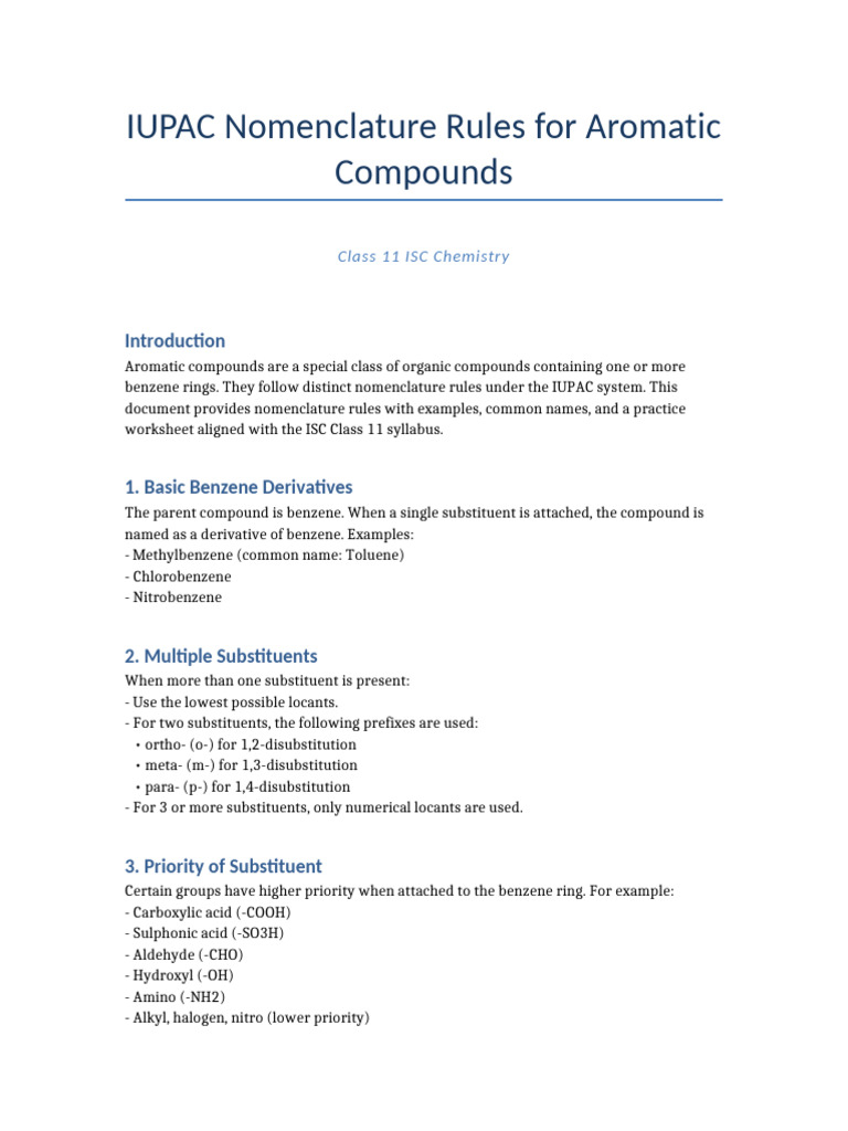 IUPAC Nomenclature for Aromatics | PDF | Benzene | Aromaticity