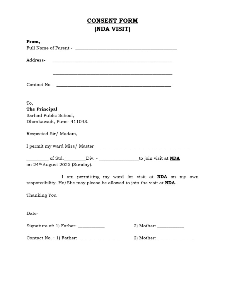 NDA Visit Consent Form for Students | PDF