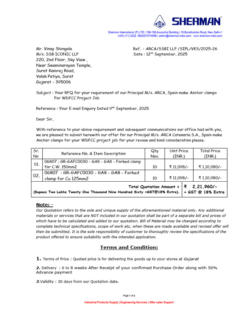 Quotation for Anchor Clamps Supply | PDF | Value Added Tax | Invoice