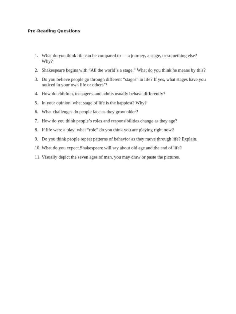 Exploring Shakespeare's Seven Ages of Man | PDF