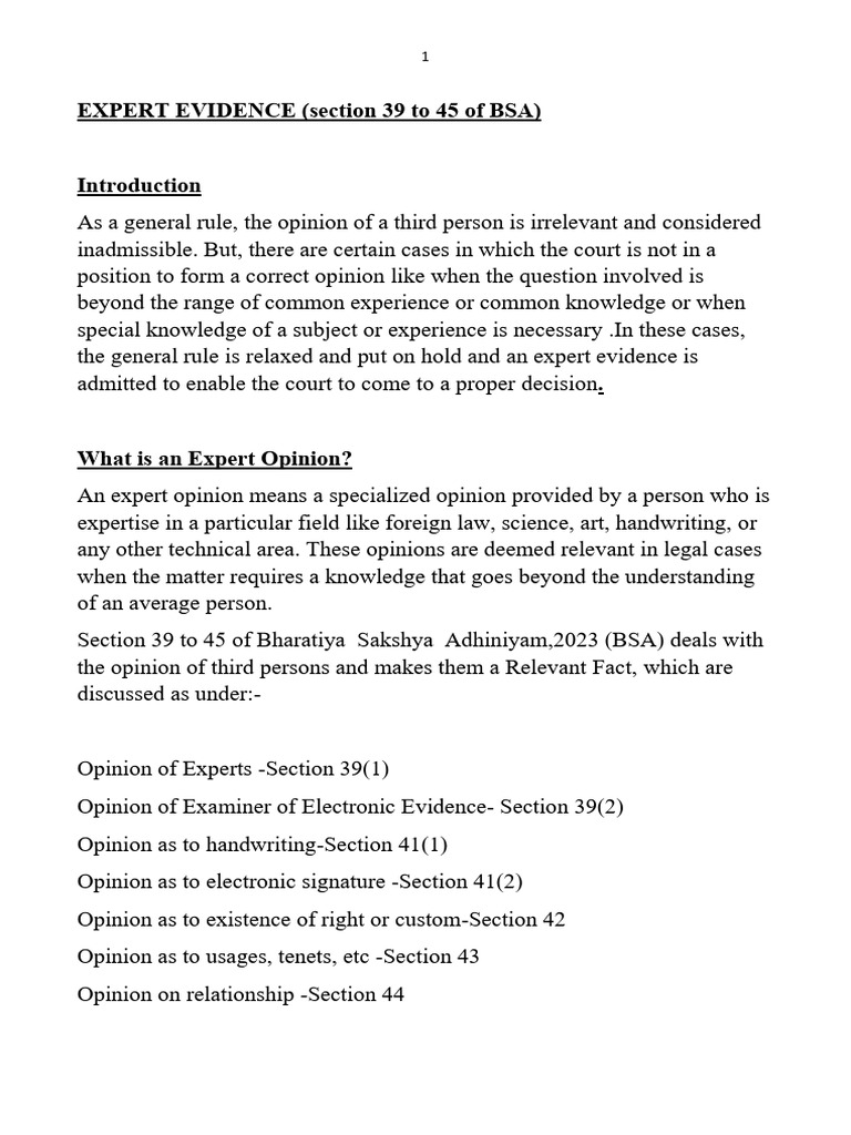 Expert Evidence Under Section 39 BSA | PDF | Expert Witness | Expert
