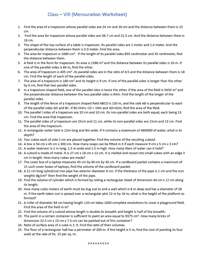Mensuration | PDF | Volume | Area