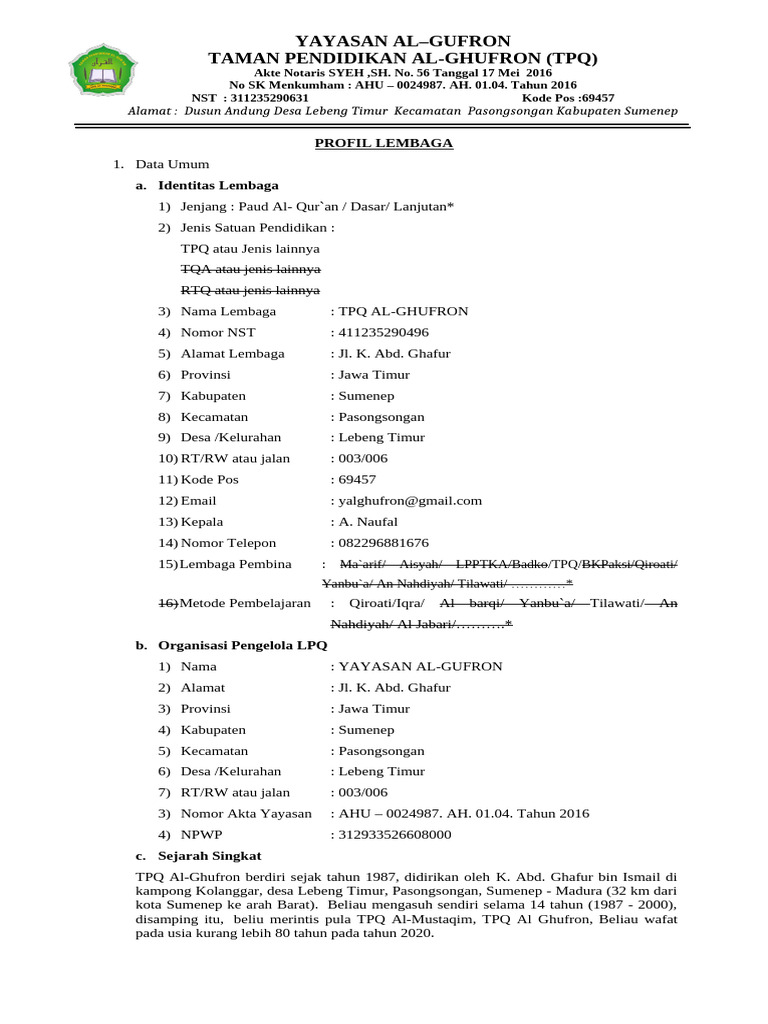 Profil Lembaga LPQ | PDF