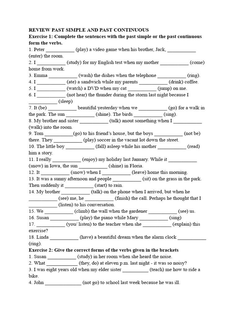 Past Simple vs. Past Continuous Exercises | PDF
