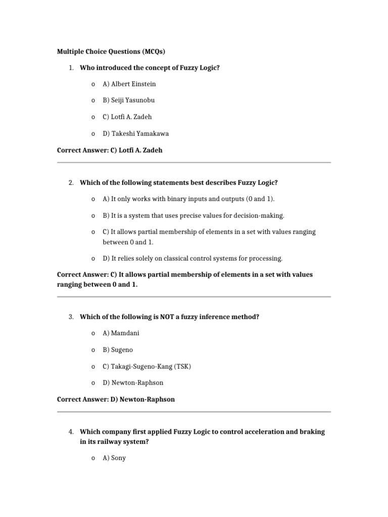 Fuzzy Logic Objective Questions | PDF | Fuzzy Logic | Logic